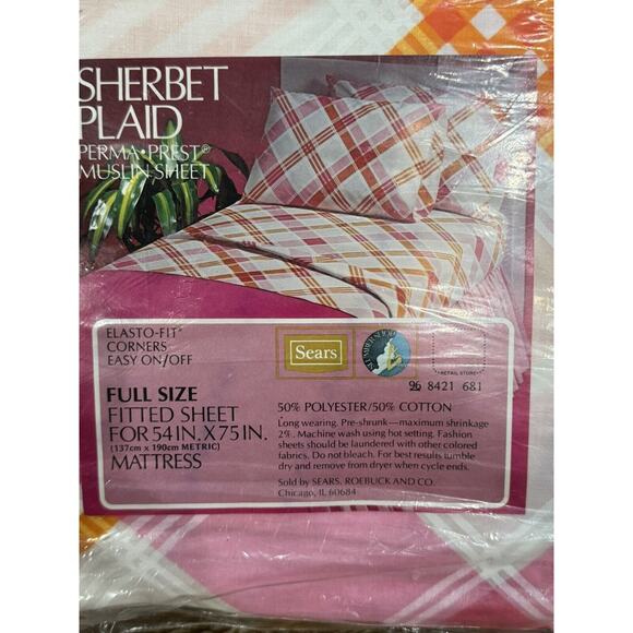 Sears | Bedding | Sears Sherbet Plaid Fitted Sheet Orange And Pink ...